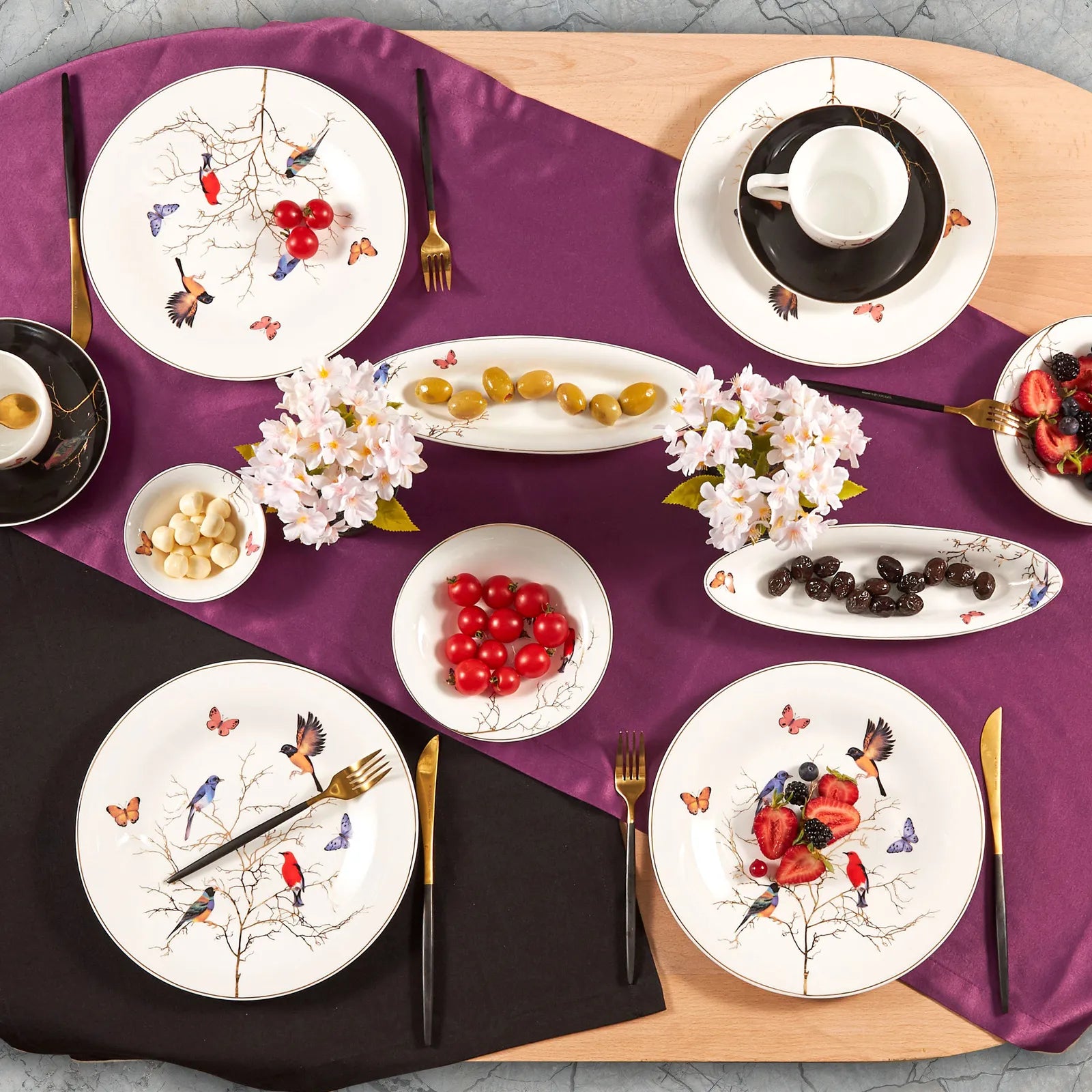 Karaca Fine Pearl Grace Black 26 Piece Pearl Breakfast and Serveware S