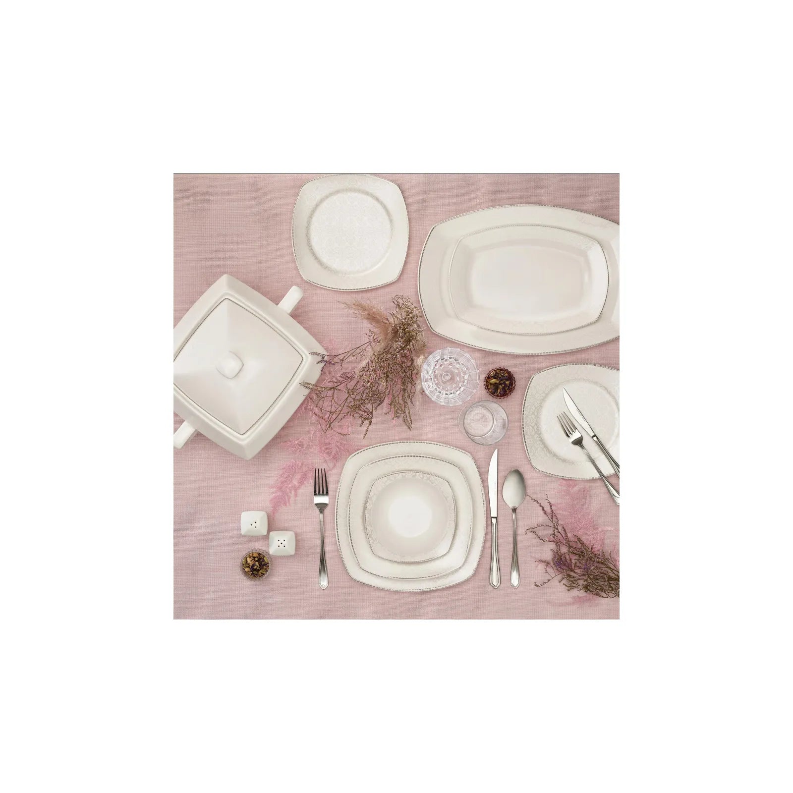 Karaca Mixed Platinum 60-Piece Dinnerware Set