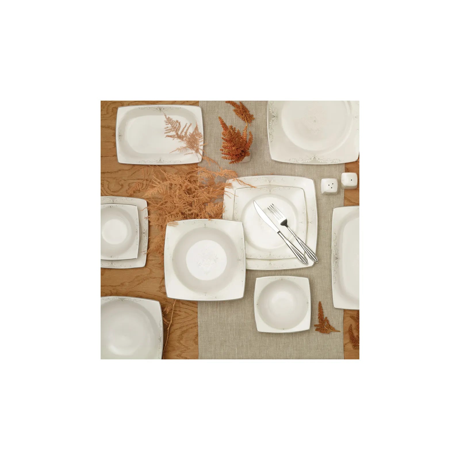 Karaca Branco 57-Piece Square Dinnerware Set for 12