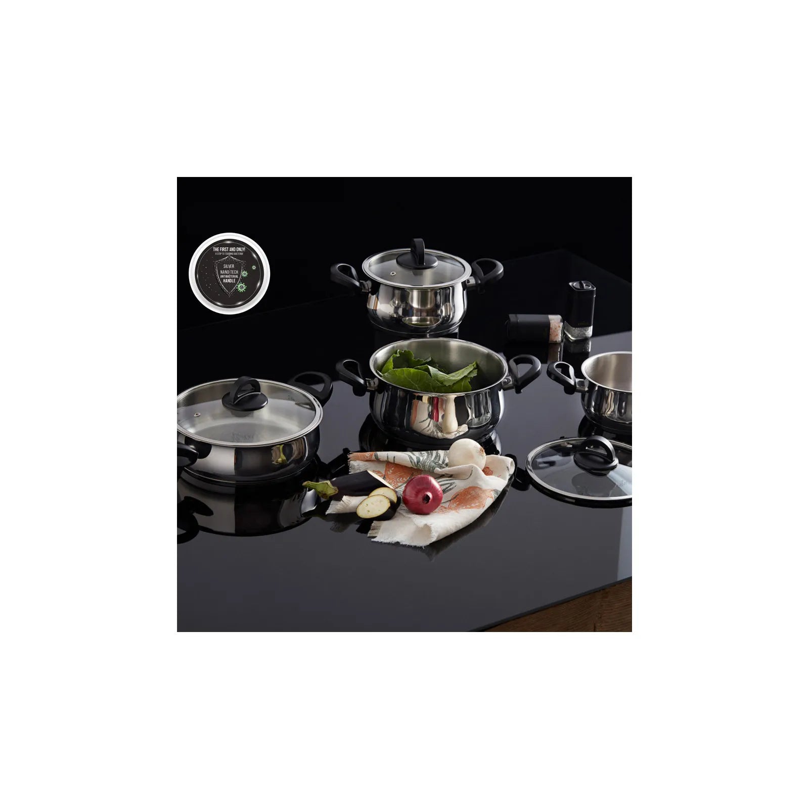 Karaca Florya 8 Pieces Steel Cookware Set With Antibacterial Handles