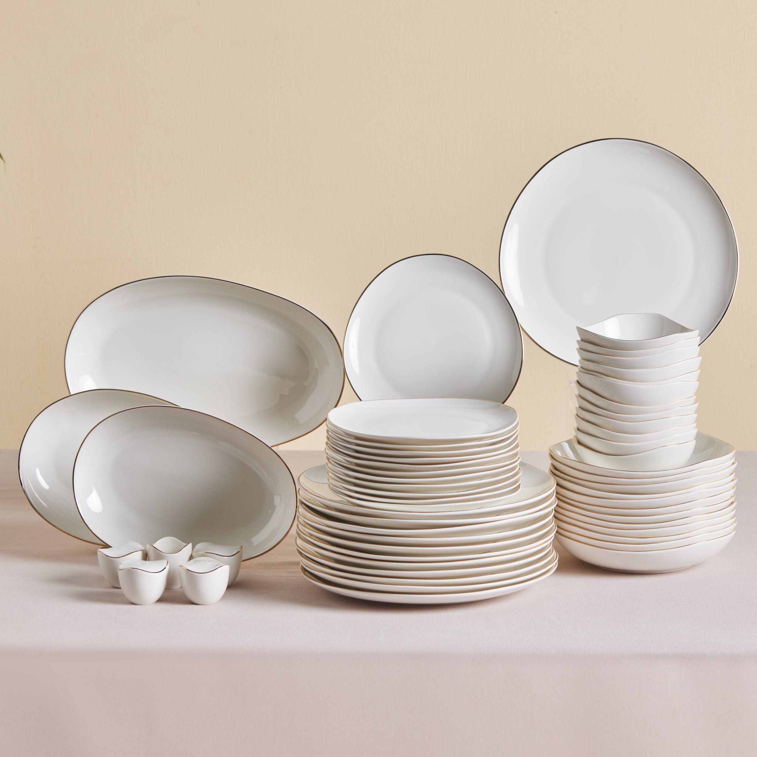 Karaca Stream Bone Middle 56-Piece 12-Person Dinnerware Set