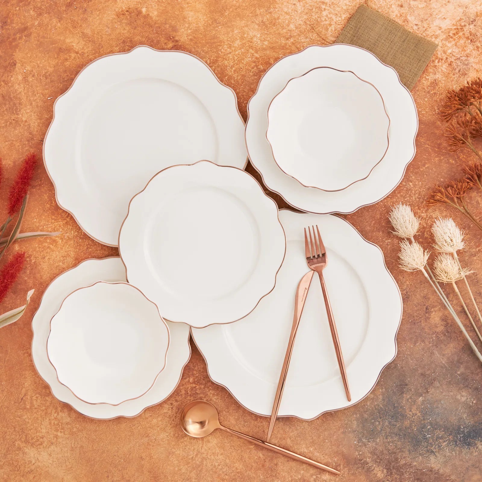 Karaca Almond Rose Line 24 Pieces Porcelain Dinnerware Set for 6 Perso