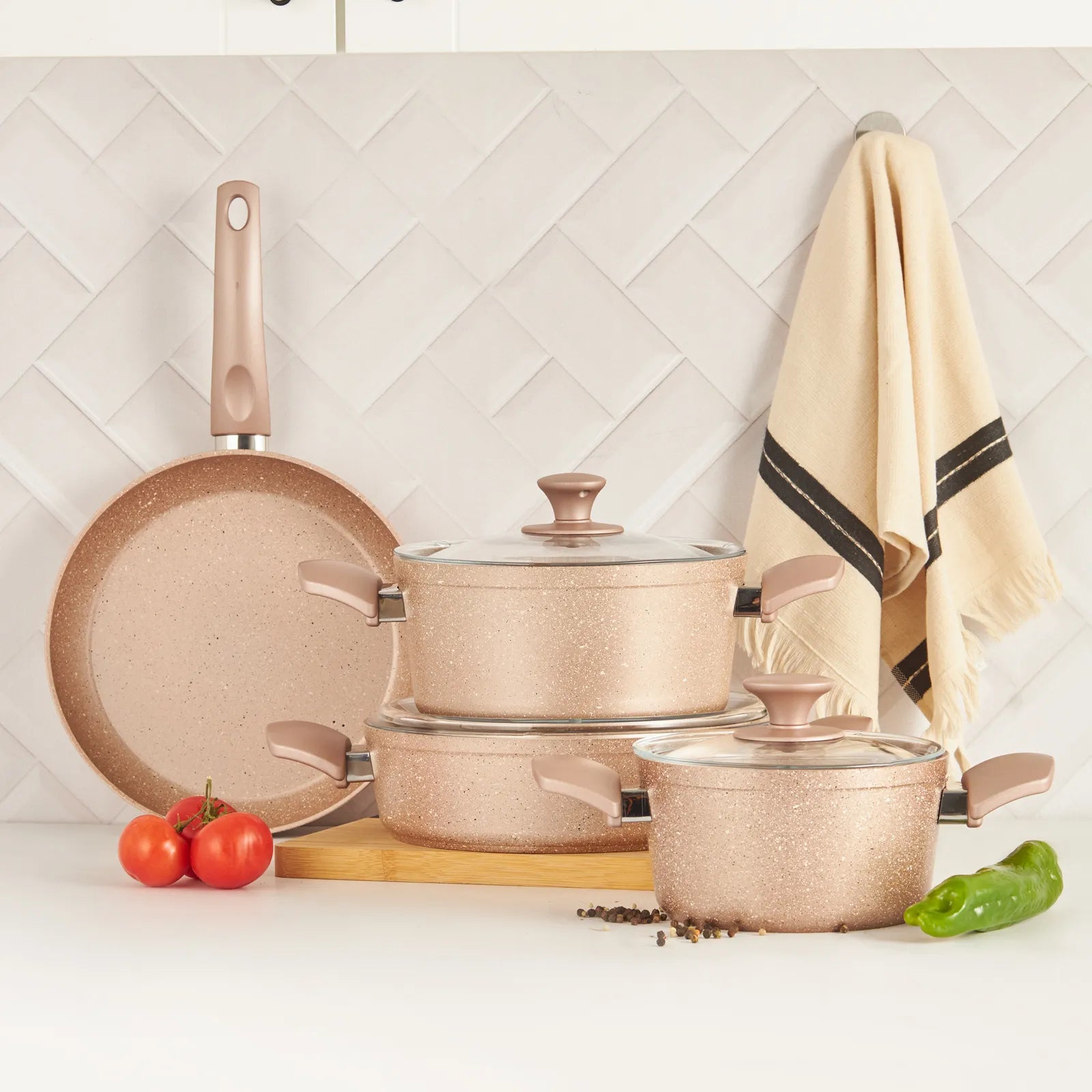 Karaca Biogranit Antique Rose V1 7 Piece Cookware Set