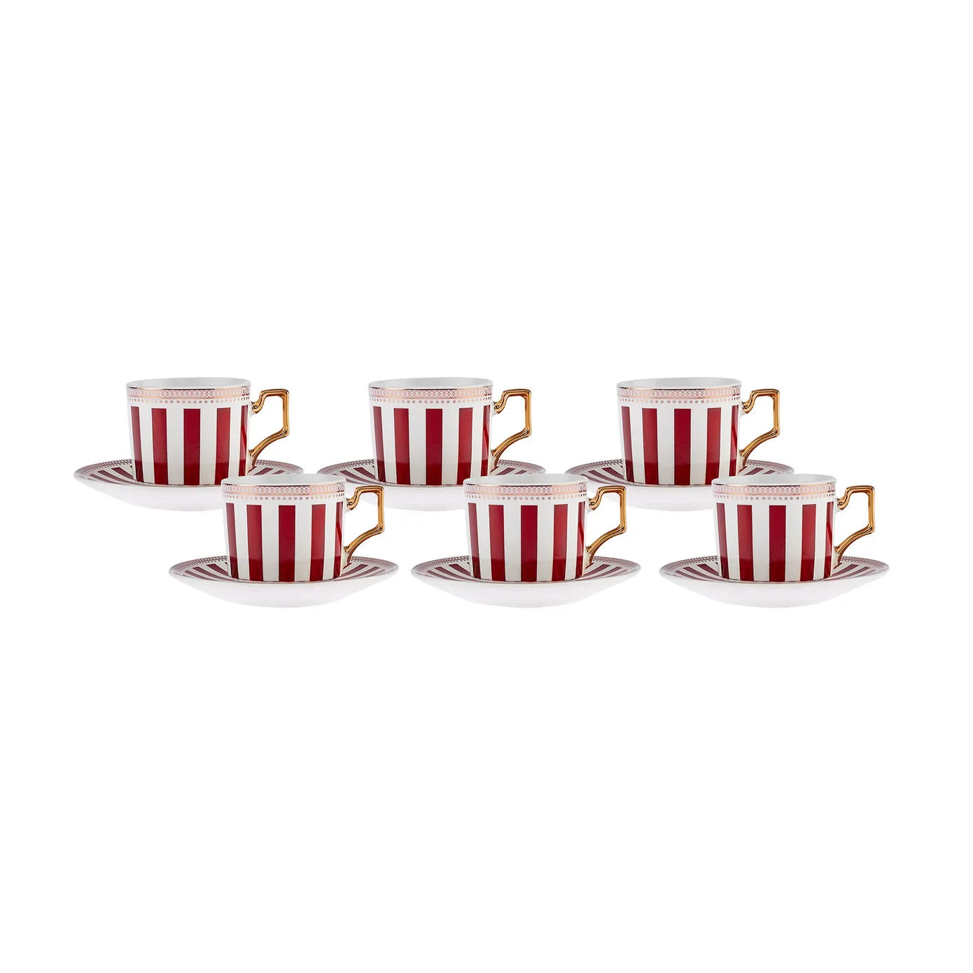 Karaca Jolly Red Bold Line Set of 6 Coffee Cups 100 ml