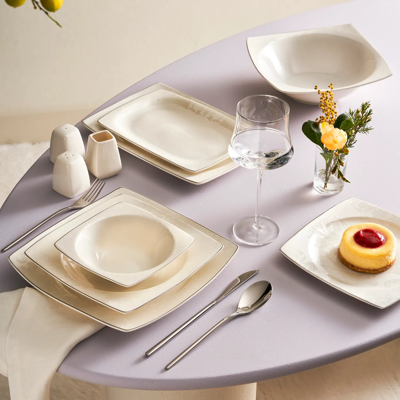Karaca Glint New Generation Bone Dinnerware Set 57 Piece for 12 Person