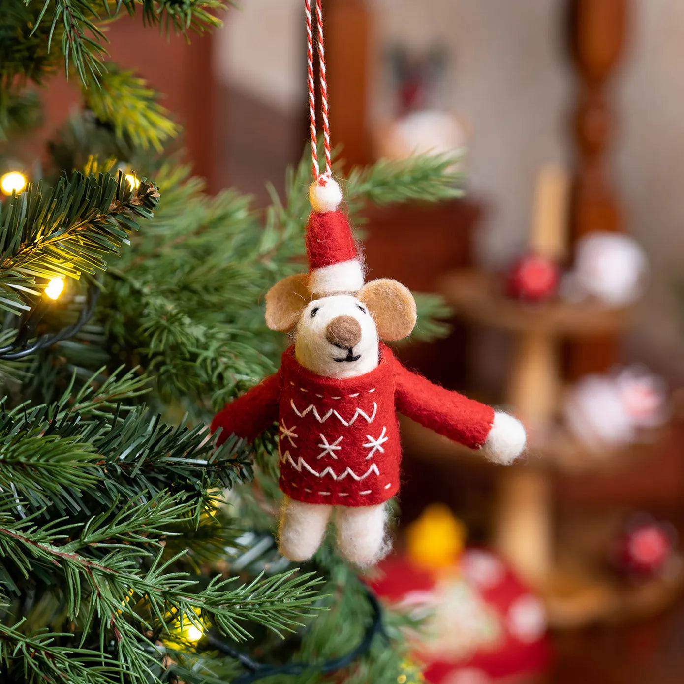 Karaca Home New Year Christmas Mouse Christmas Tree Decoration, 12 cm