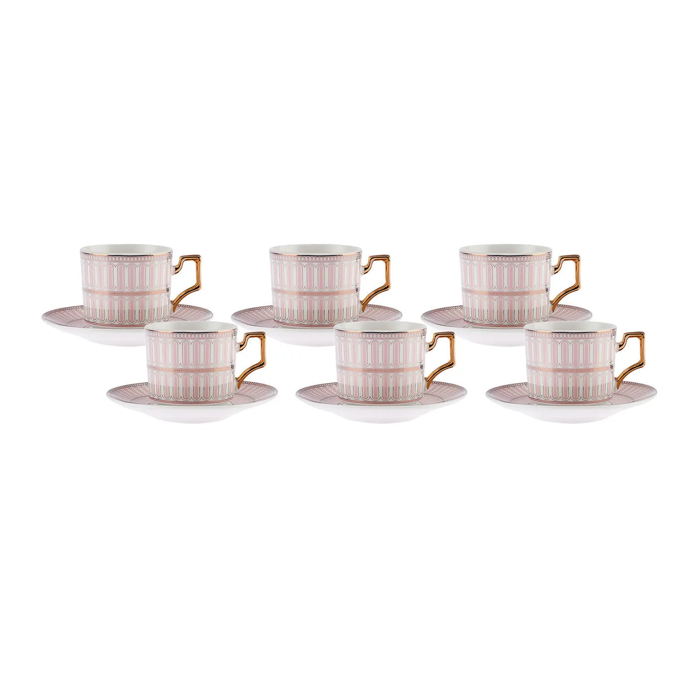 Karaca Jolly Pink Double Line 6 Person Coffee Cup Set 100 ml