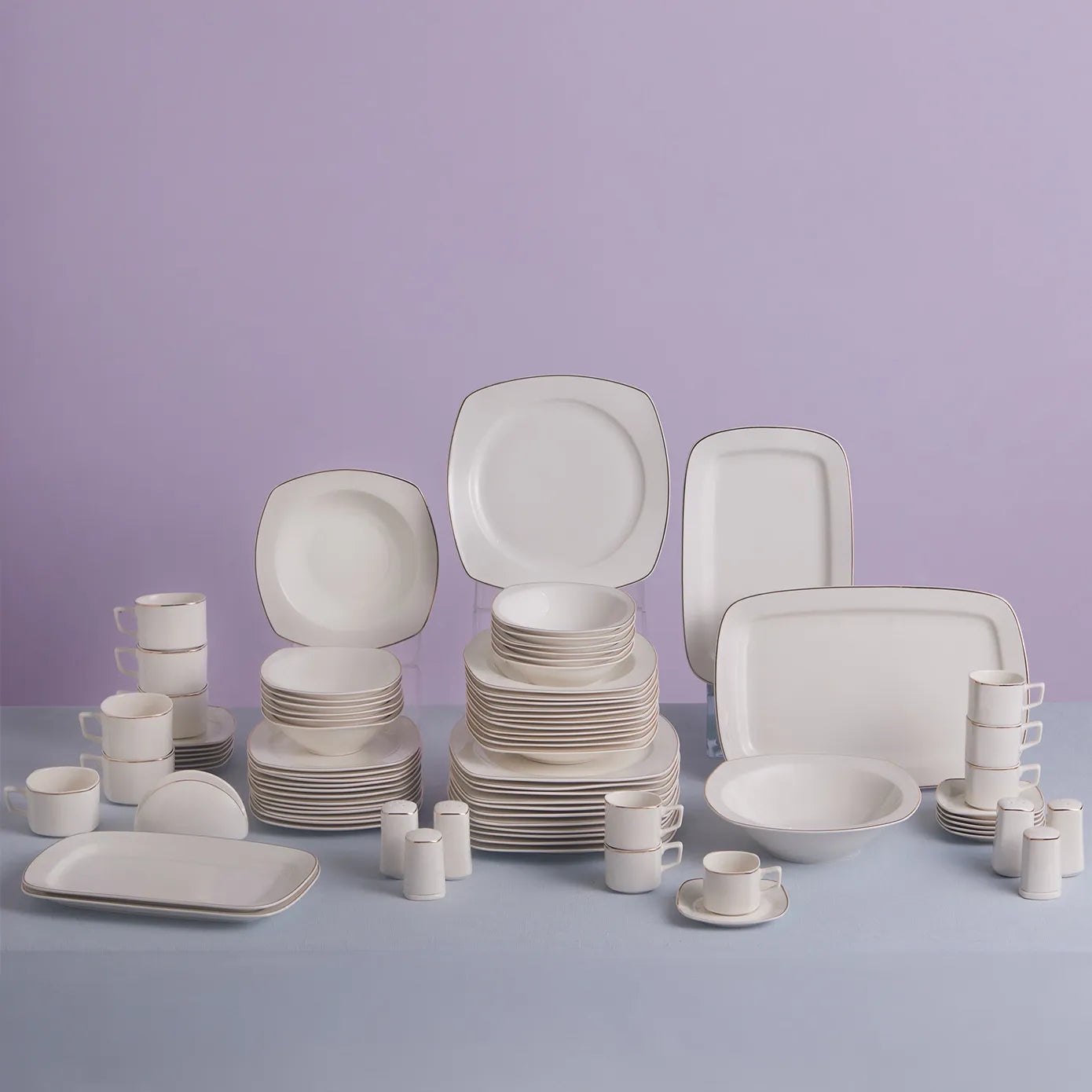 Karaca Timeless Gold Square Dinnerware Set for 12 Person, 84 Piece