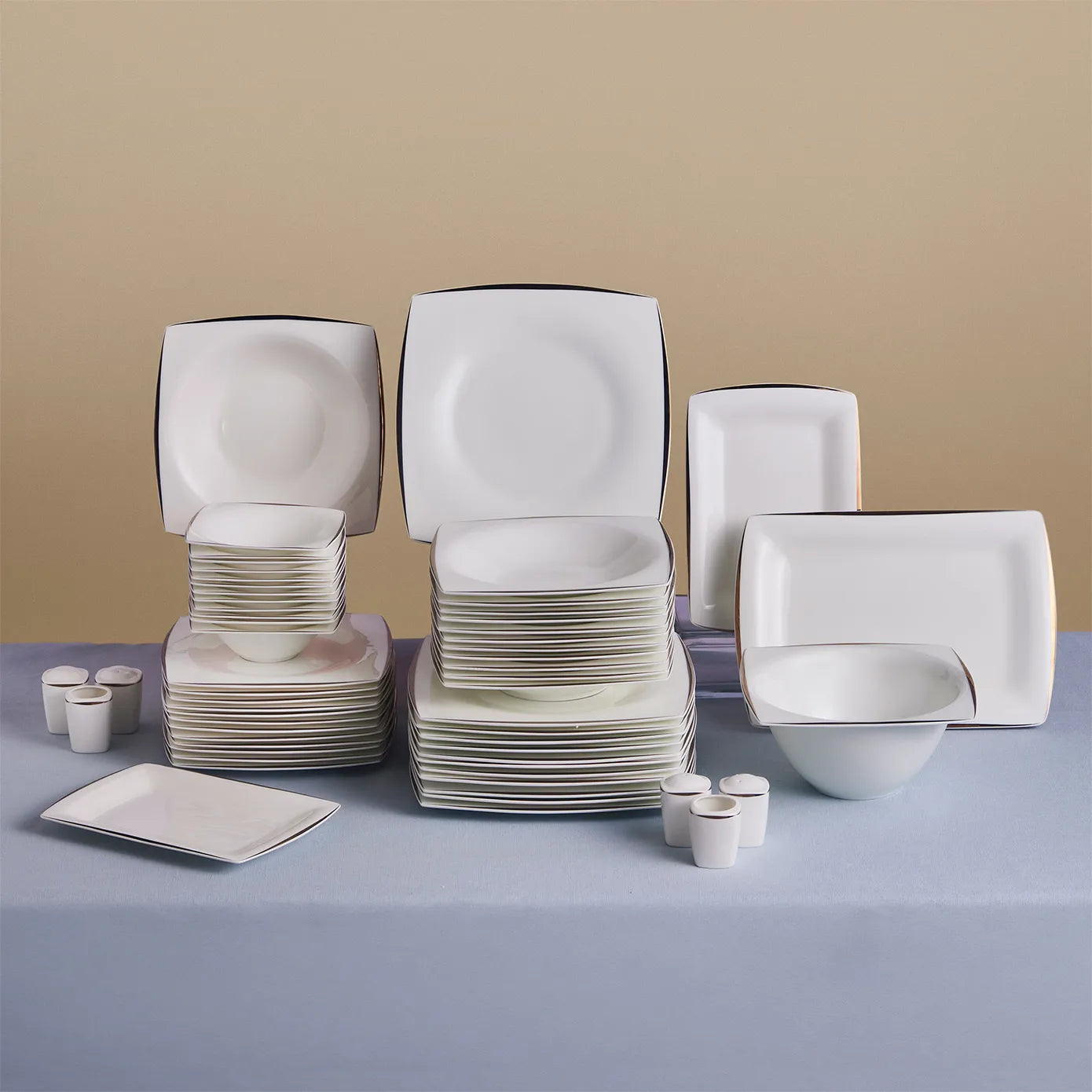 Karaca Fine Pearl New Agate 58-Piece 12-Person Dinnerware Set Gold