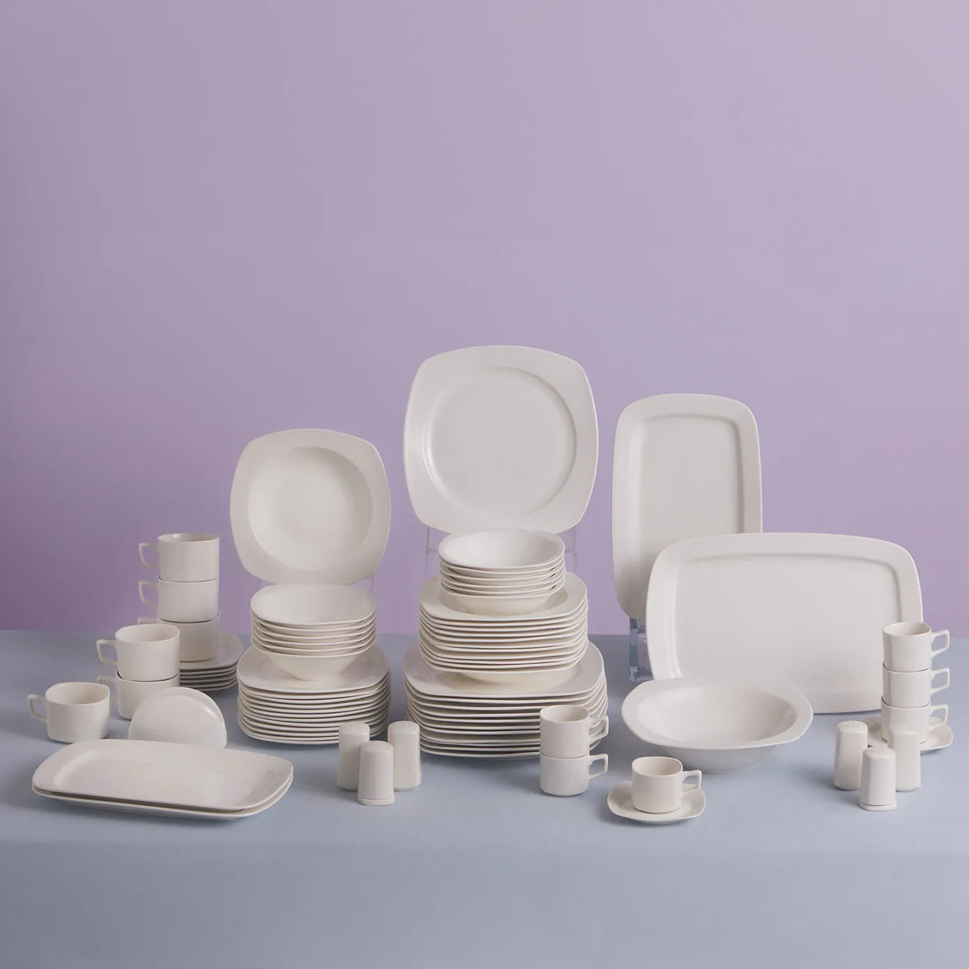 Karaca Timeless White Square Dinnerware Set for 12 Person, 84 Piece