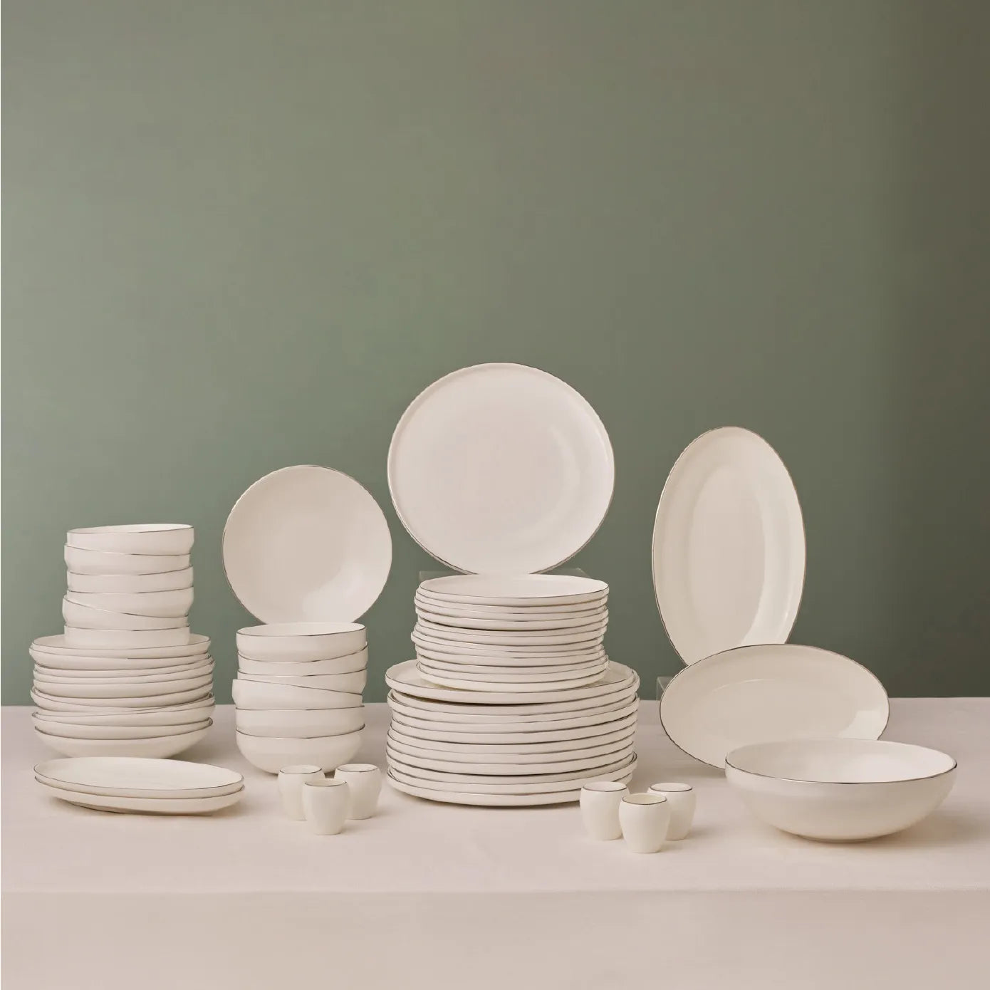 Karaca Stream Bone New Meridian 59-Piece 12-Person Dinner Set Platinum